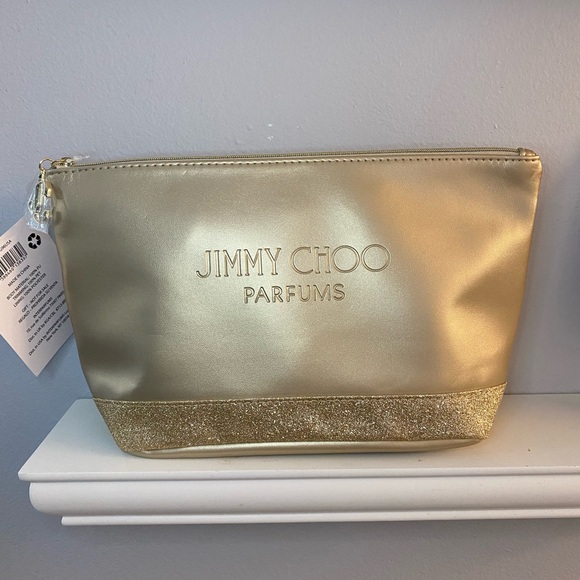 Jimmy Choo | Bags | Jimmy Choo Parfums Toiletry Gold Makeup Pouch ...